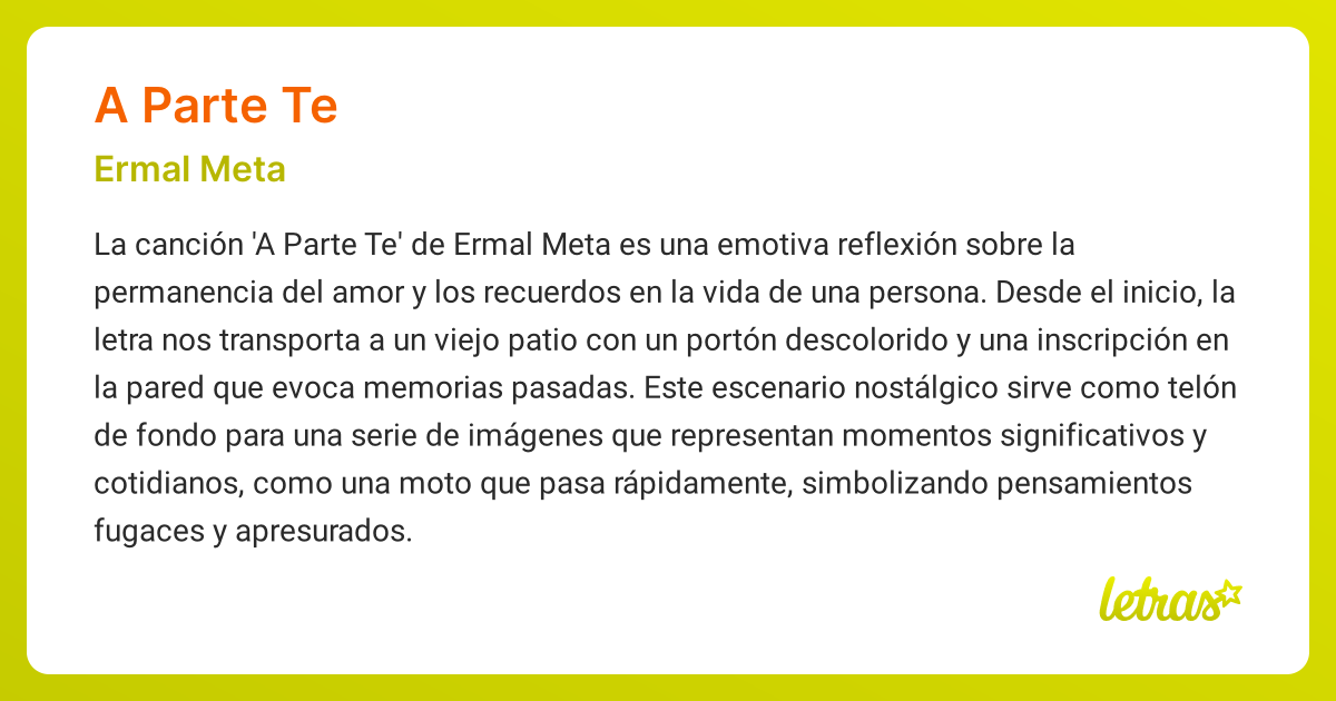 Significado de la canción A PARTE TE (Ermal Meta) - LETRAS.COM