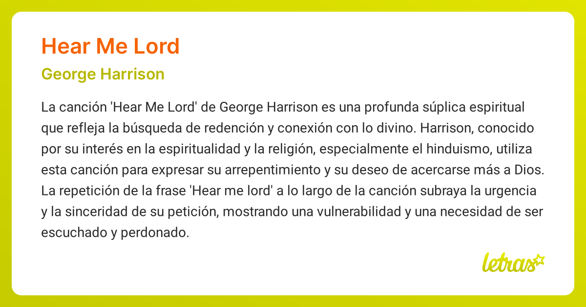 Significado de la canción HEAR ME LORD (George Harrison) - LETRAS.COM