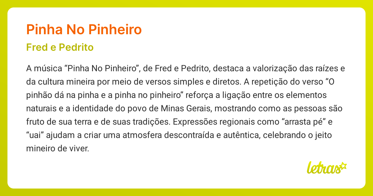 Significado da música PINHA NO PINHEIRO (Fred e Pedrito) - LETRAS.MUS.BR