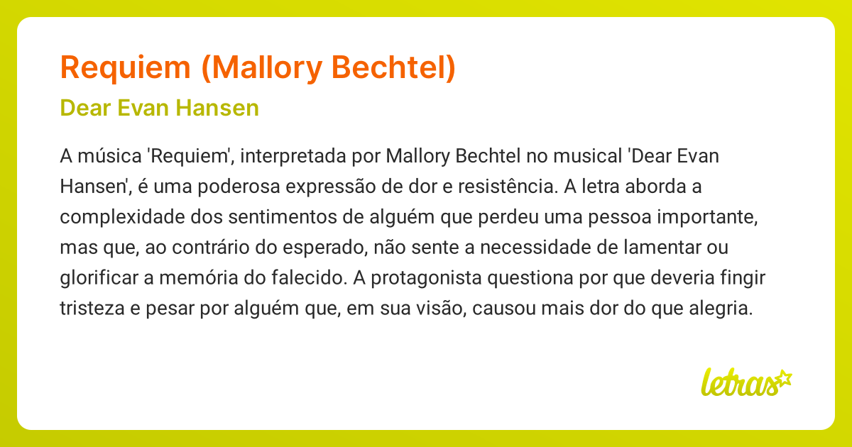 Significado da música REQUIEM (MALLORY BECHTEL) (Dear Evan Hansen ...