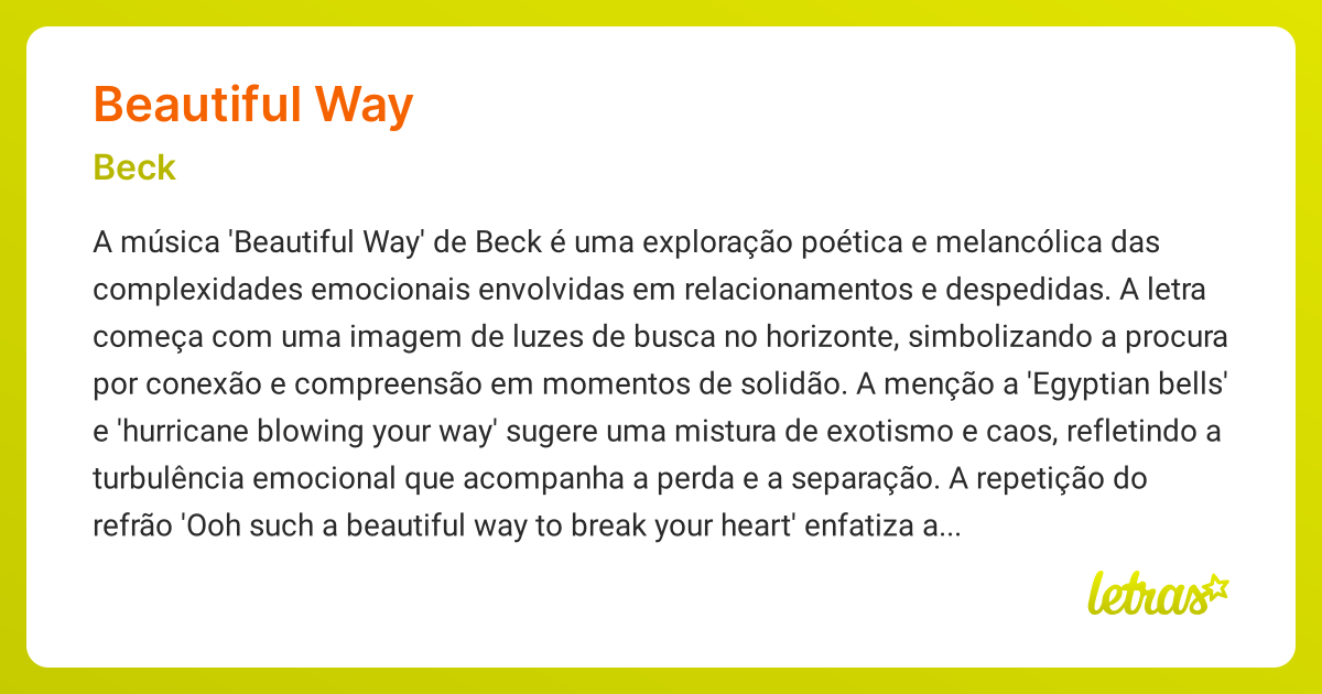 Significado da música BEAUTIFUL WAY (Beck) - LETRAS.MUS.BR