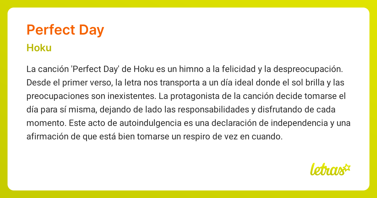 Significado de la canción PERFECT DAY (Hoku) - LETRAS.COM