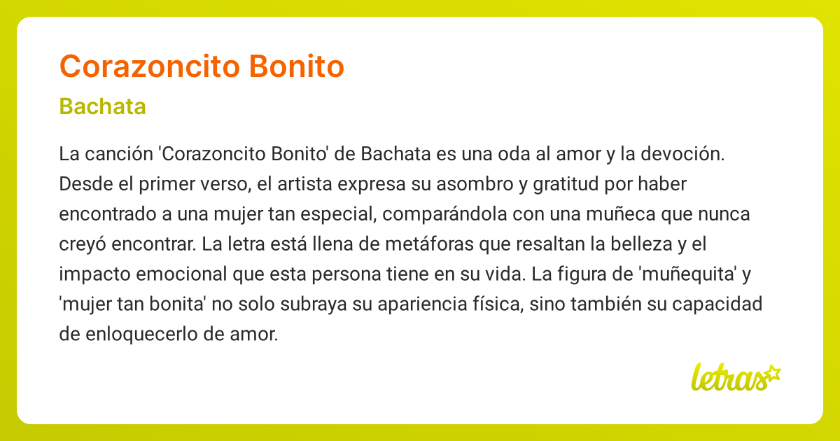Significado de la canción CORAZONCITO BONITO (Bachata) - LETRAS.COM