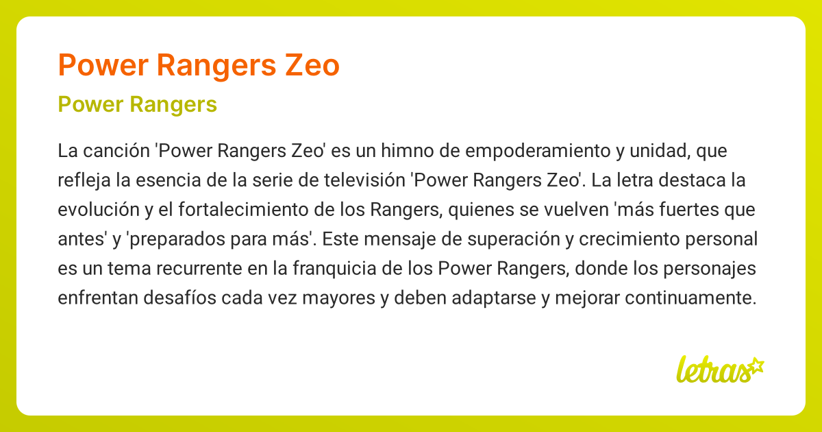 Significado de la canción POWER RANGERS ZEO (Power Rangers) - LETRAS.COM