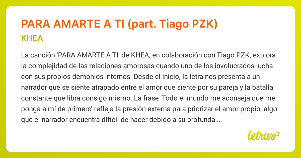 Significado de la canción PARA AMARTE A TI (part. Tiago PZK) (KHEA ...