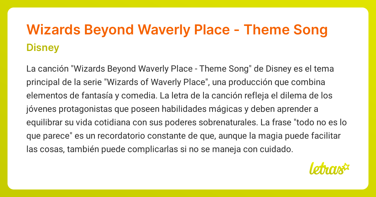 Significado de la canción Wizards Beyond Waverly Place - Theme Song ...