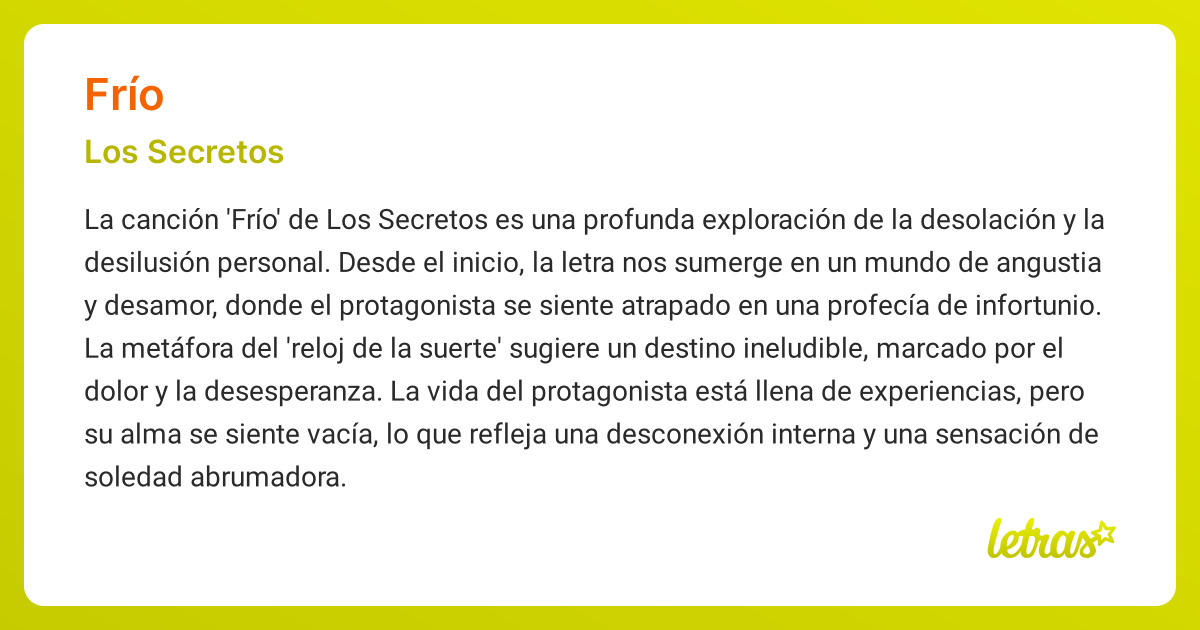 Significado de la canción FRÍO (Los Secretos) - LETRAS.COM