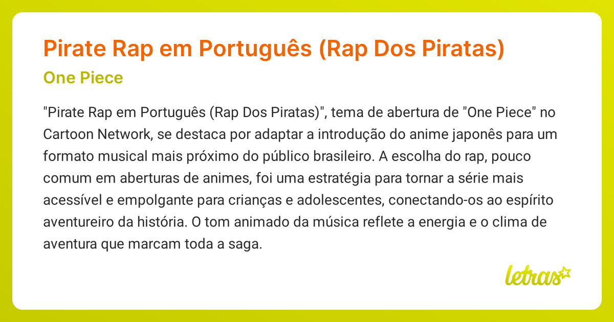 Significado da música Pirate Rap em Português (Rap Dos Piratas) (One ...