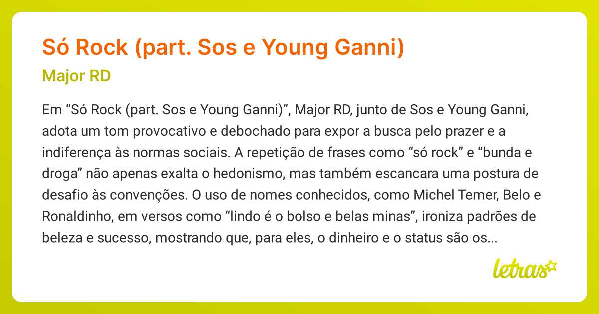 Significado da música Só Rock (part. Sos e Young Ganni) (Major RD ...