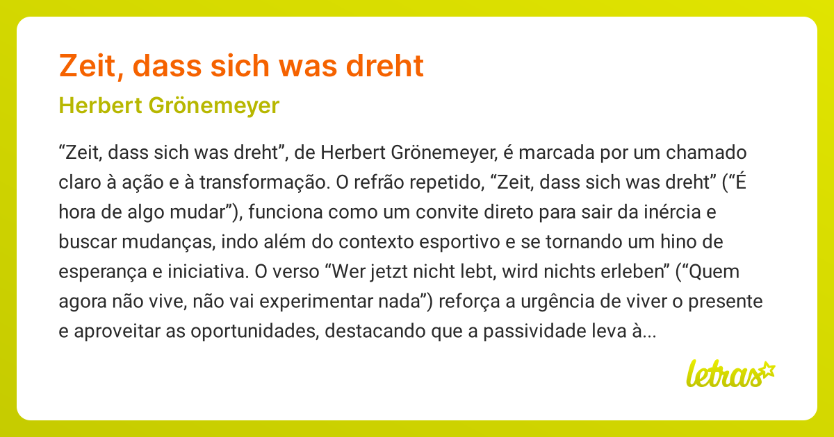 Significado da música ZEIT, DASS SICH WAS DREHT (Herbert Grönemeyer ...