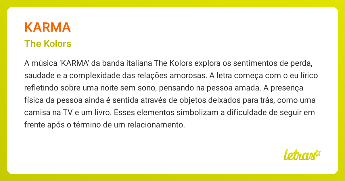 Significado da música KARMA (The Kolors) - LETRAS.MUS.BR