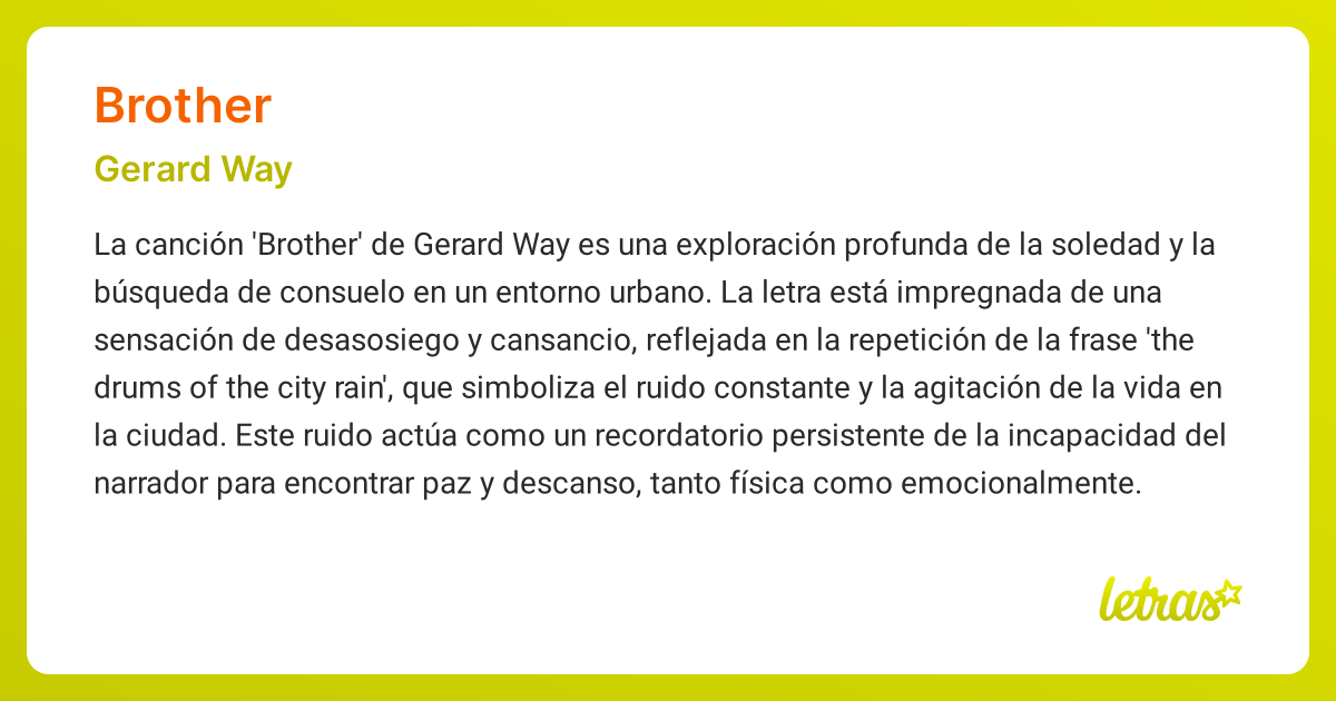 Significado de la canción BROTHER (Gerard Way) - LETRAS.COM