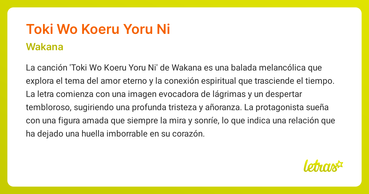Significado de la canción TOKI WO KOERU YORU NI (Wakana) - LETRAS.COM