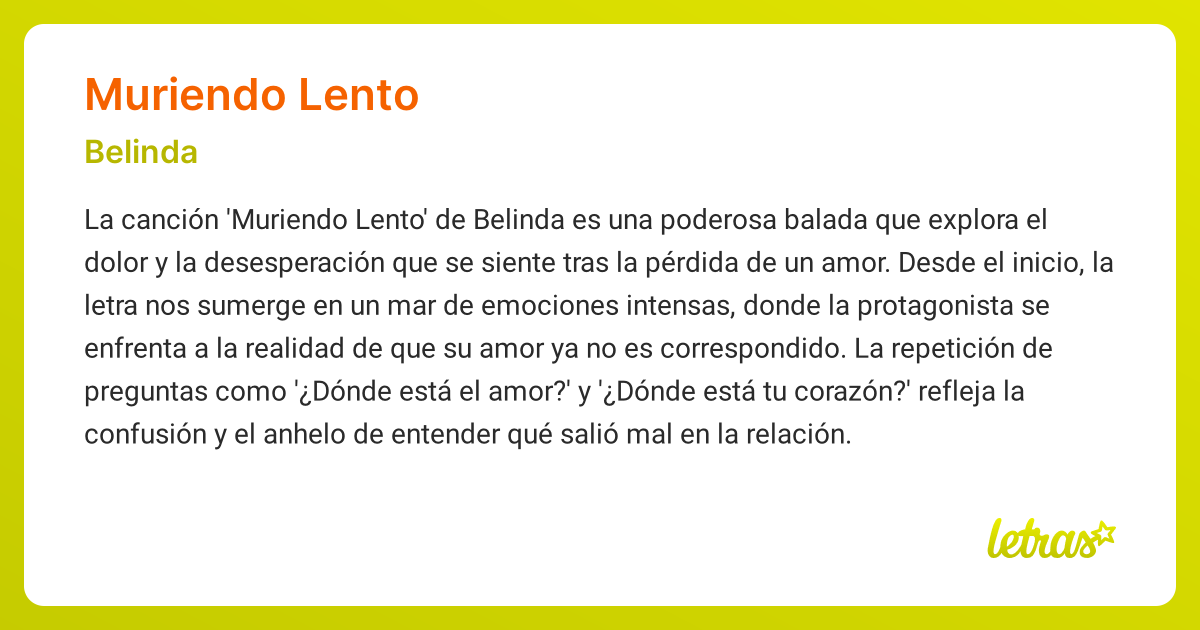 Significado de la canción MURIENDO LENTO (Belinda) - LETRAS.COM