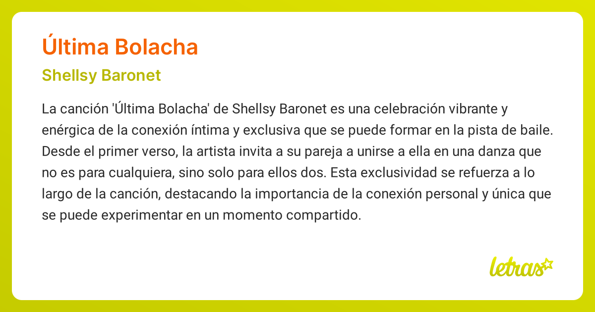 Significado de la canción ÚLTIMA BOLACHA (Shellsy Baronet) - LETRAS.COM