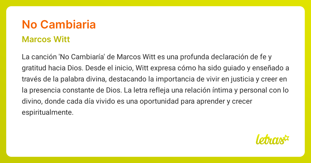 Significado de la canción NO CAMBIARIA (Marcos Witt) - LETRAS.COM