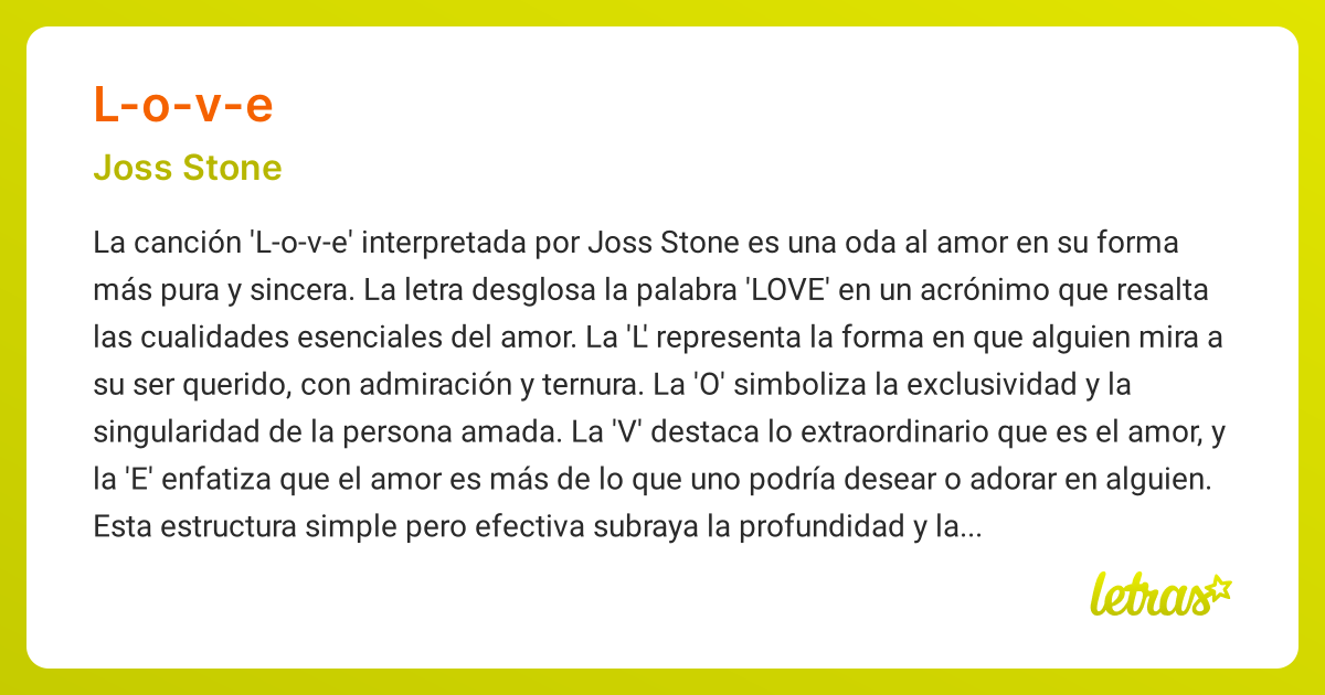 Significado de la canción L-O-V-E (Joss Stone) - LETRAS.COM