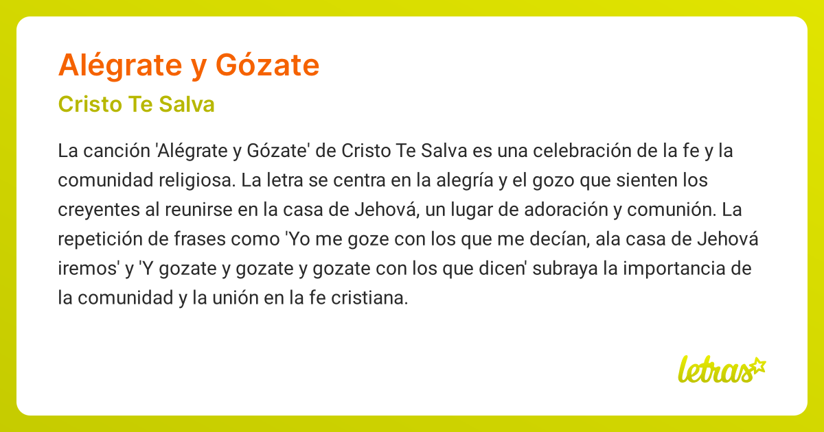 Significado de la canción ALÉGRATE Y GÓZATE (Cristo Te Salva) - LETRAS.COM