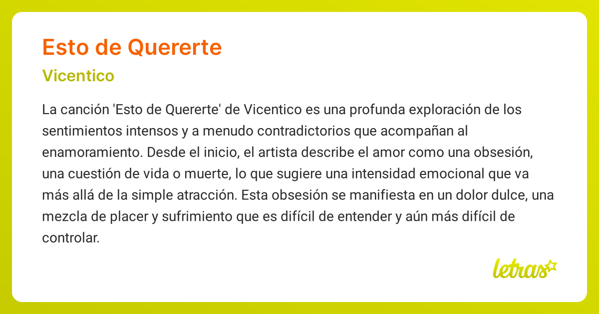 Significado de la canción ESTO DE QUERERTE (Vicentico) - LETRAS.COM