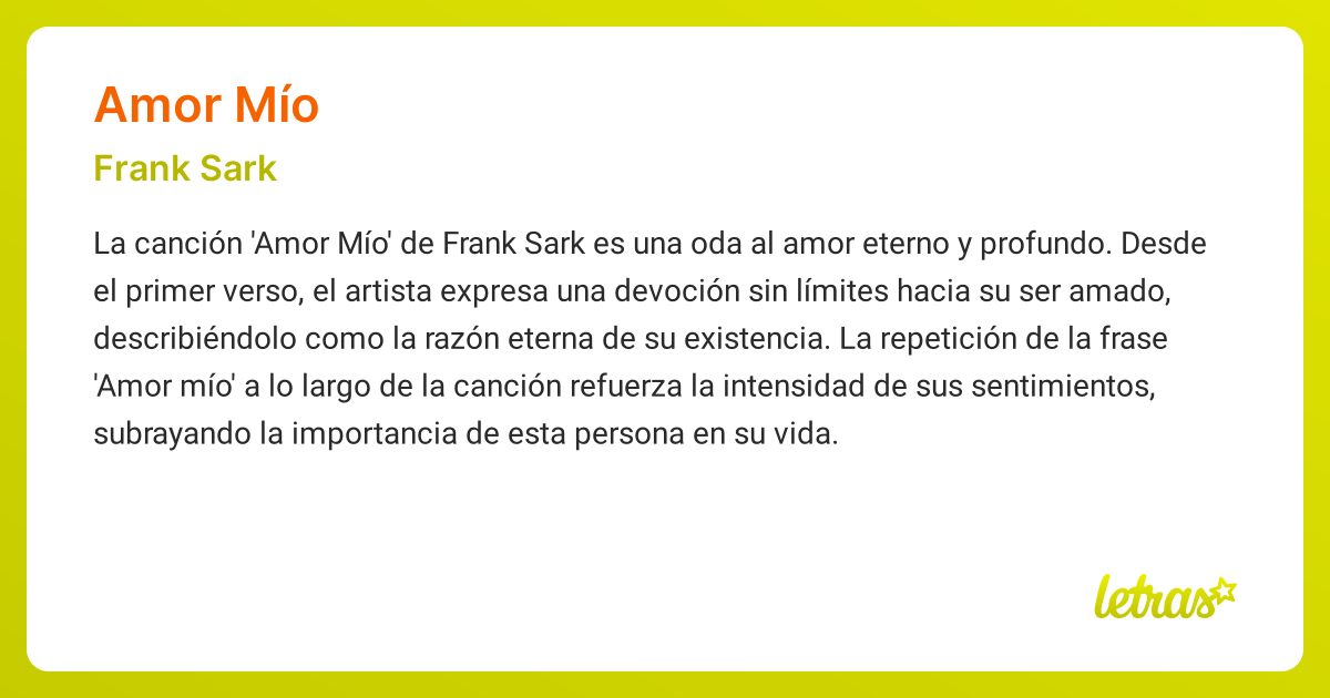 Significado de la canción AMOR MÍO (Frank Sark) - LETRAS.COM