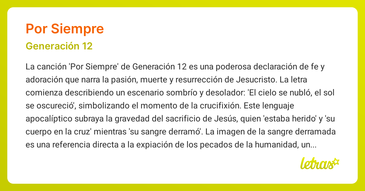 Significado de la canción POR SIEMPRE (Generación 12) - LETRAS.COM