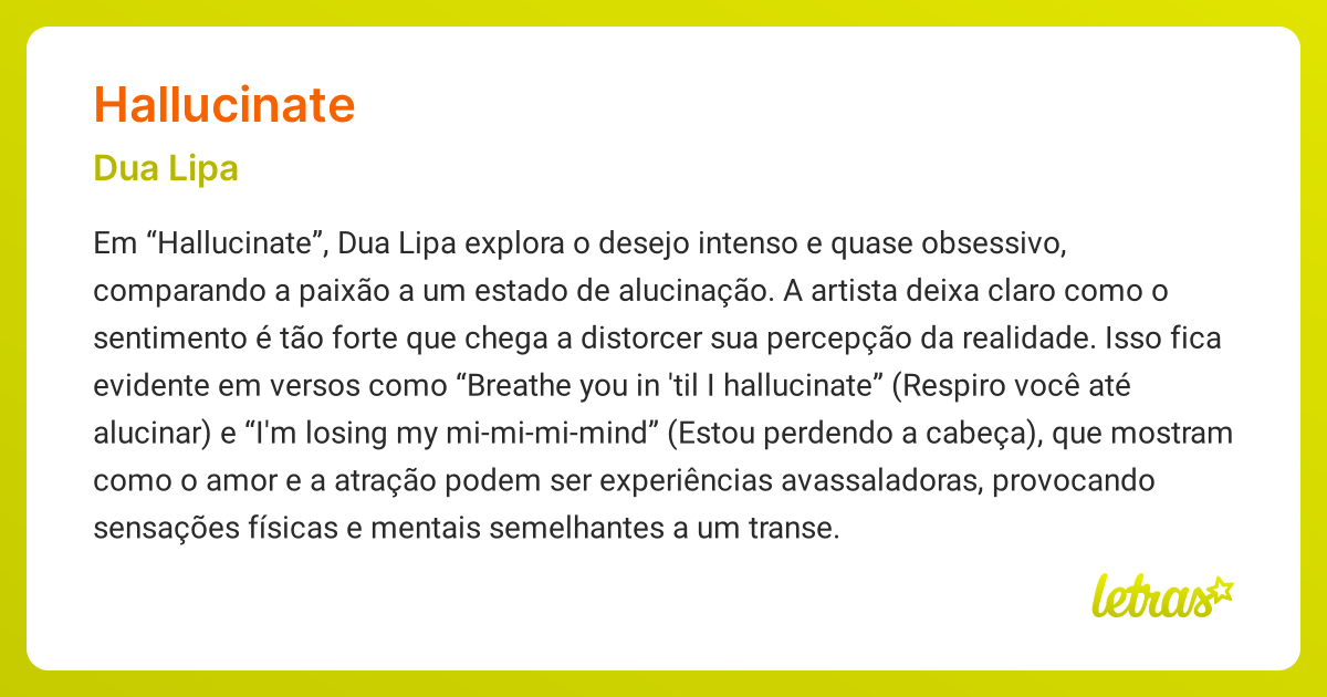 Significado da música HALLUCINATE (Dua Lipa) - LETRAS.MUS.BR