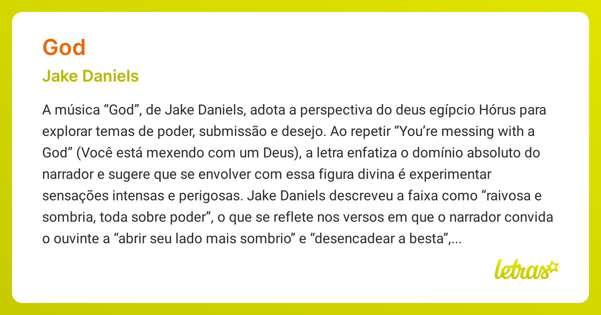 Significado da música GOD (Jake Daniels) - LETRAS.MUS.BR