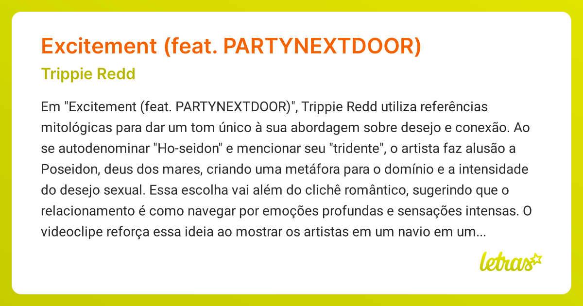 Significado da música Excitement (feat. PARTYNEXTDOOR) (Trippie Redd ...