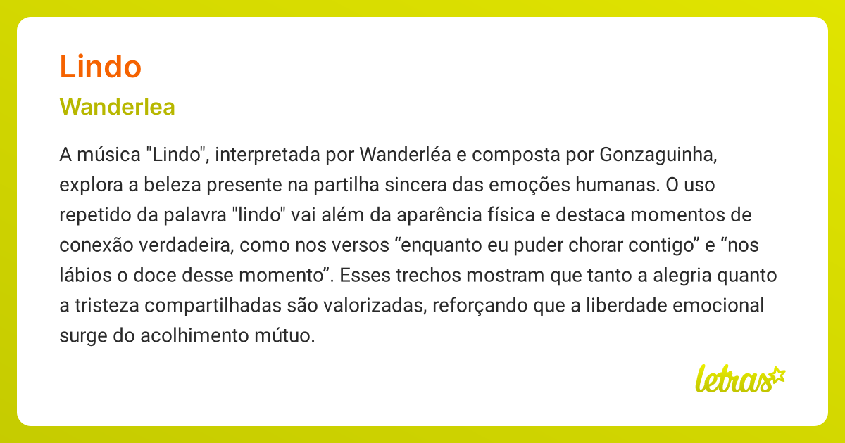 Significado da música LINDO (Wanderlea) - LETRAS.MUS.BR
