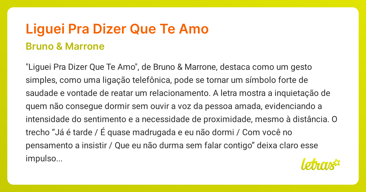 Significado da música LIGUEI PRA DIZER QUE TE AMO (Bruno & Marrone ...