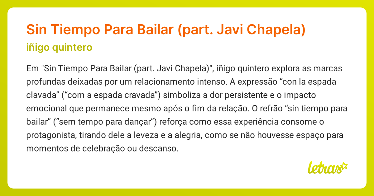 Significado da música Sin Tiempo Para Bailar (part. Javi Chapela ...