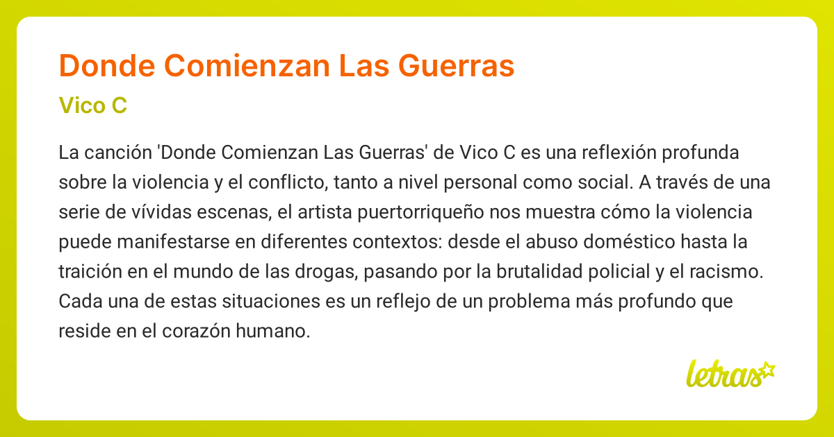 Significado de la canción DONDE COMIENZAN LAS GUERRAS (Vico C) - LETRAS.COM