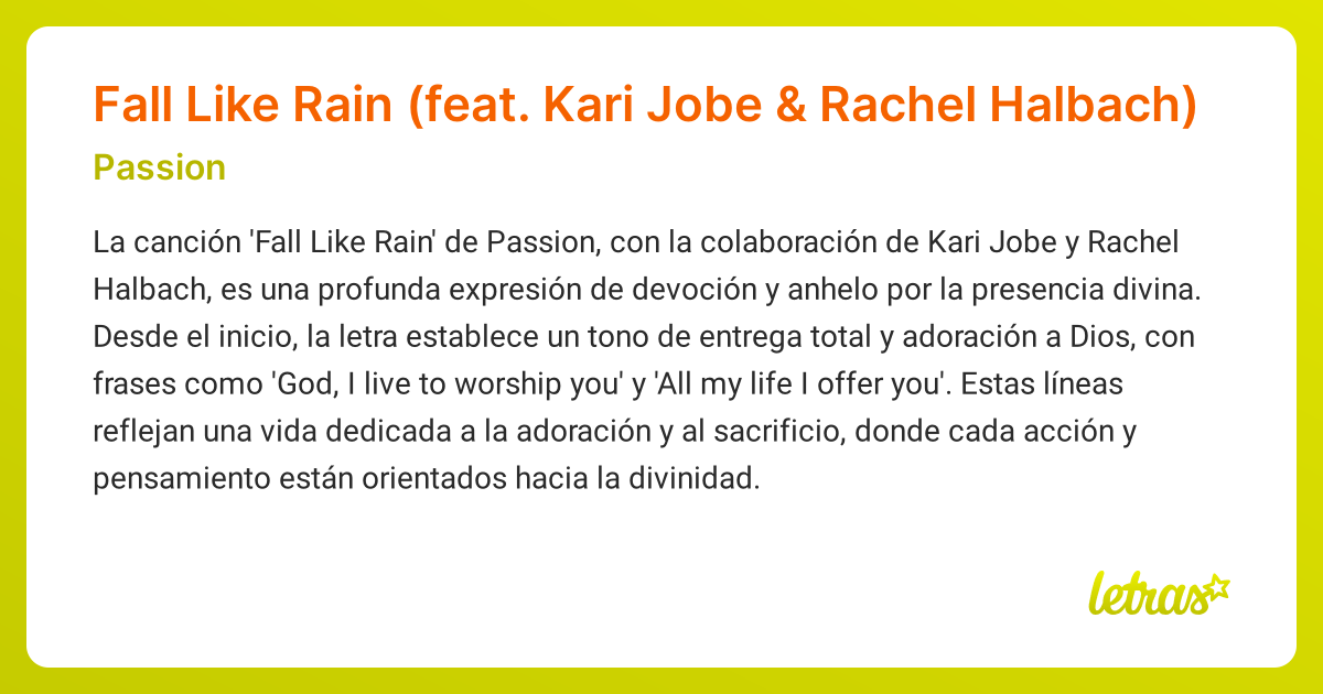 Significado de la canción Fall Like Rain (feat. Kari Jobe & Rachel ...