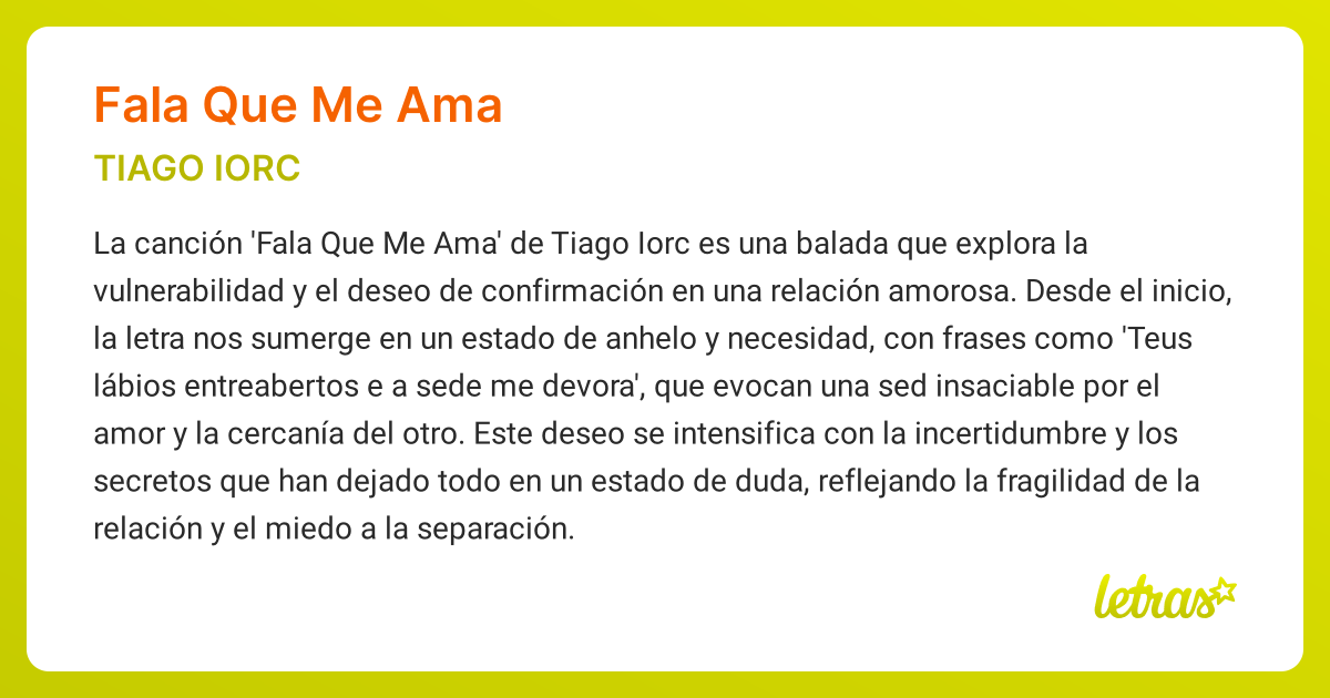 Significado de la canción FALA QUE ME AMA (TIAGO IORC) - LETRAS.COM