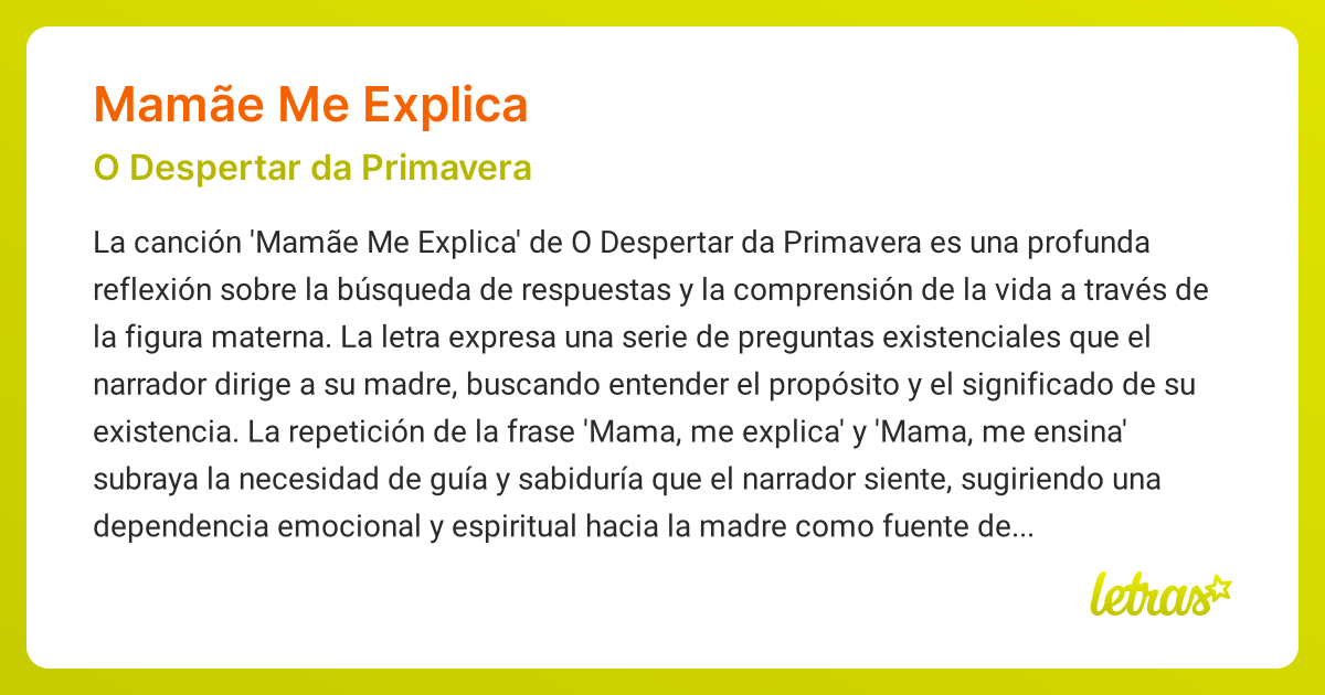 Significado de la canción MAMÃE ME EXPLICA (O Despertar da Primavera ...
