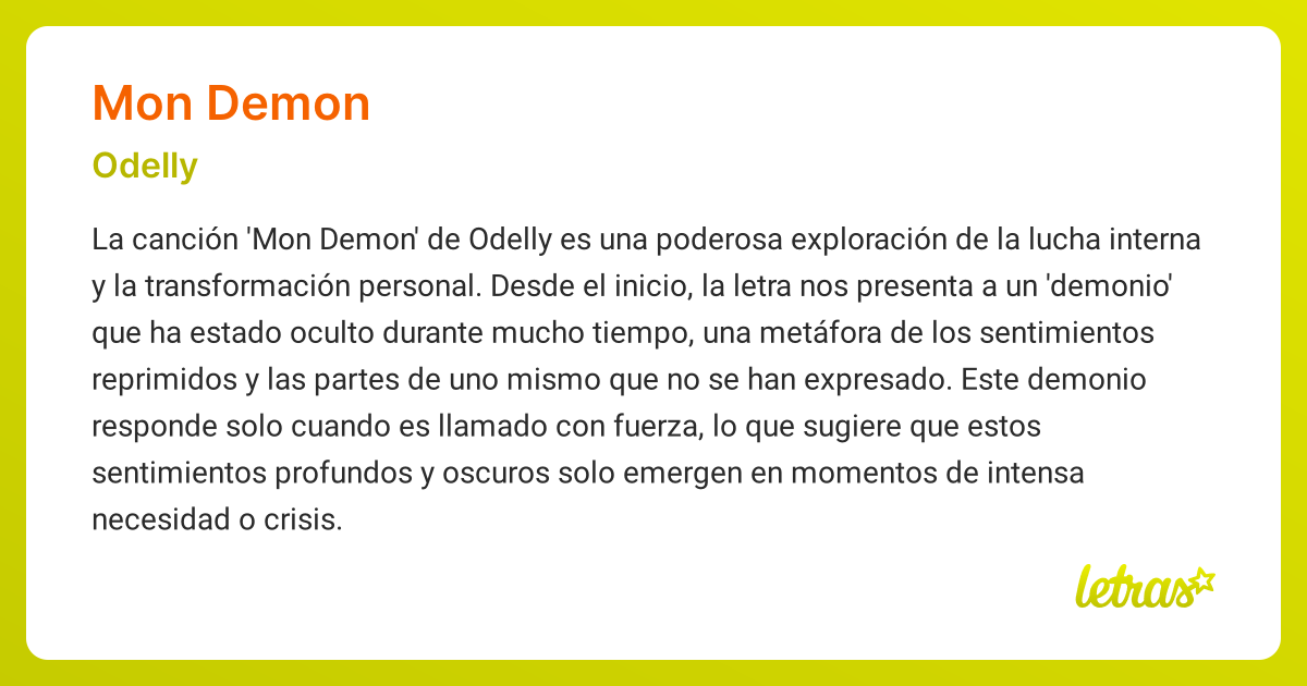 Significado de la canción MON DEMON (Odelly) - LETRAS.COM