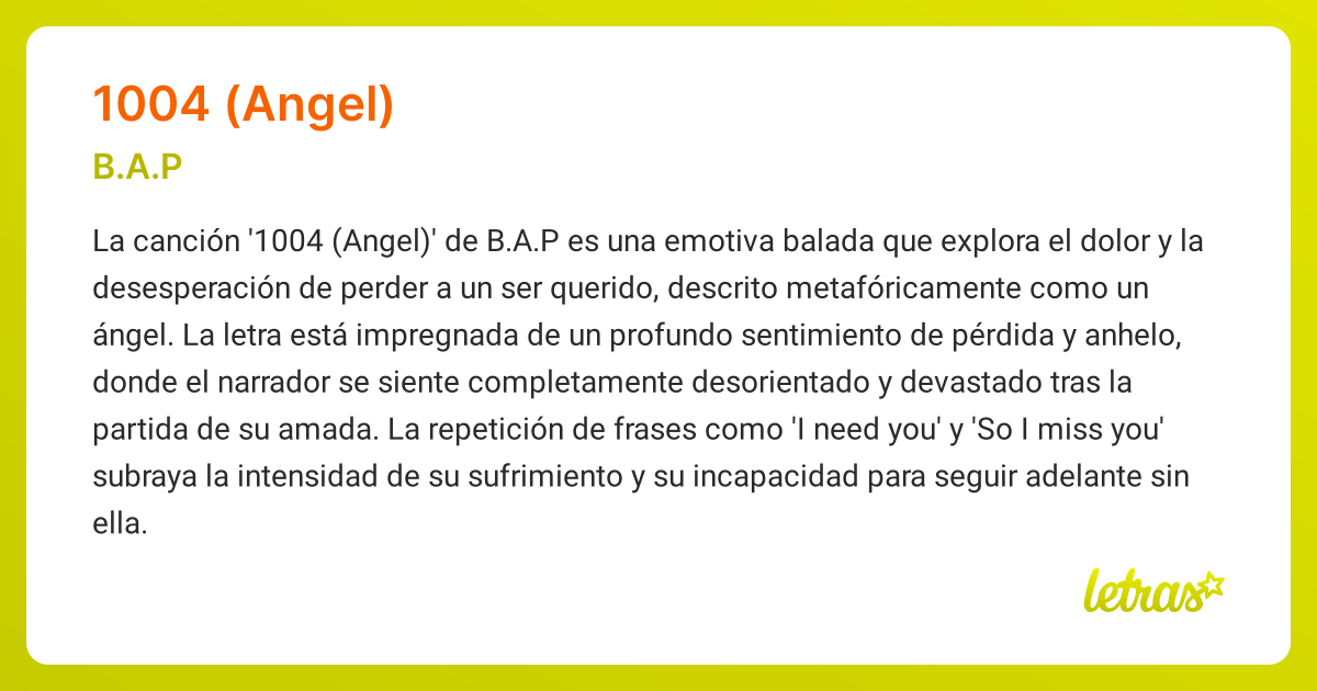 Significado de la canción 1004 (ANGEL) (B.A.P) - LETRAS.COM