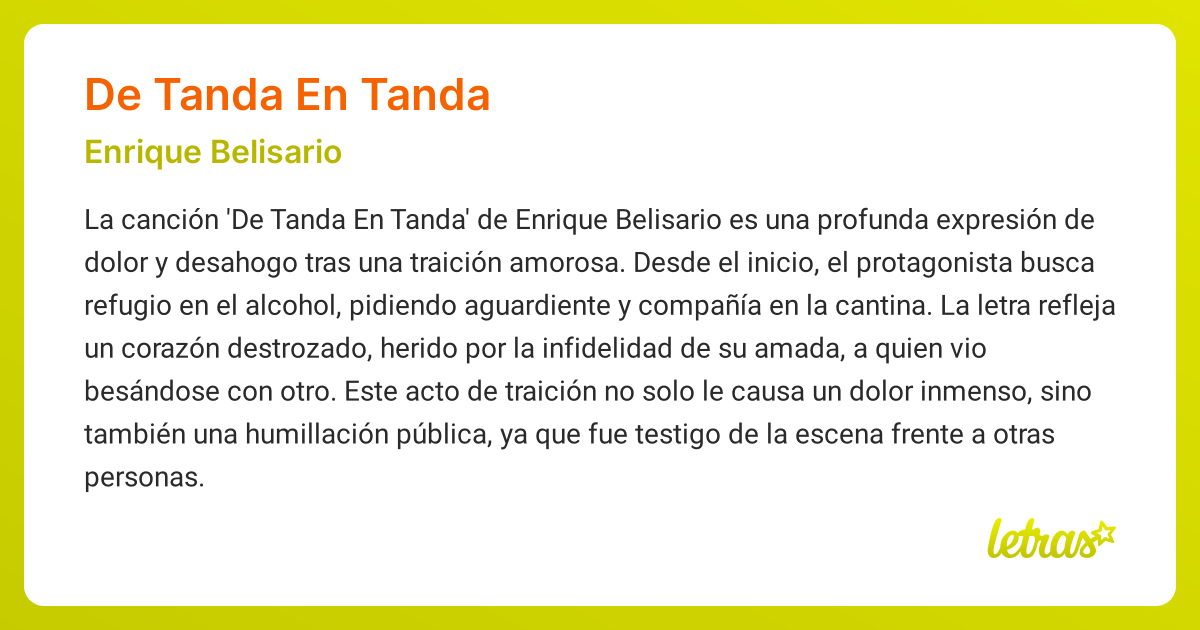 Significado de la canción DE TANDA EN TANDA (Enrique Belisario ...