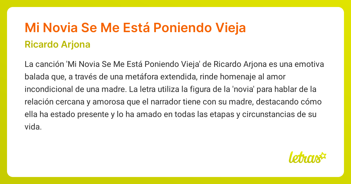Significado de la canción Mi Novia Se Me Está Poniendo Vieja (Ricardo ...