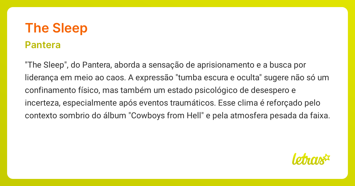 Significado da música THE SLEEP (Pantera) - LETRAS.MUS.BR