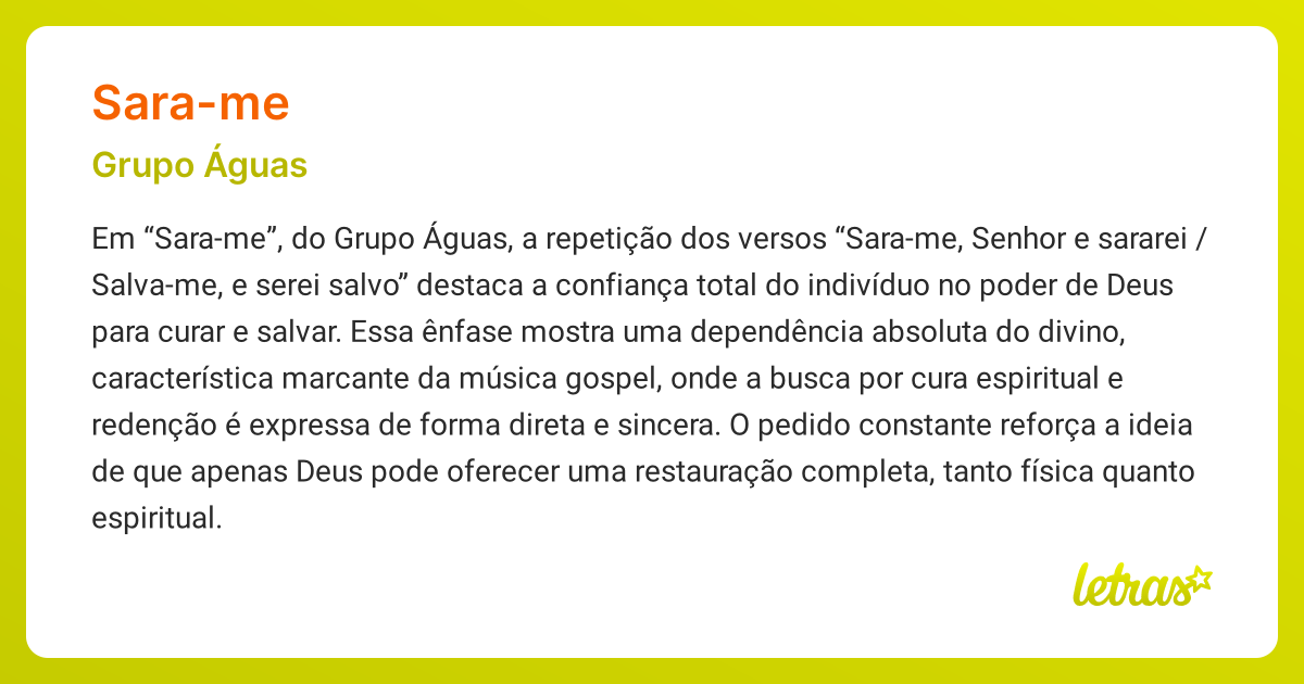 Significado da música SARA-ME (Grupo Águas) - LETRAS.MUS.BR