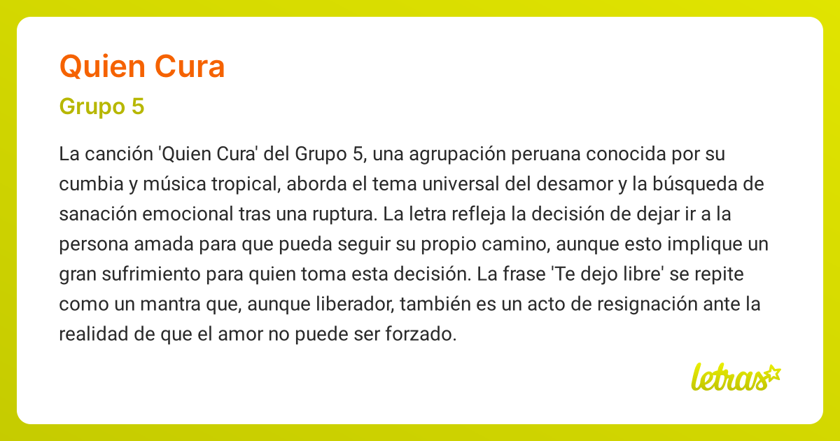 Significado de la canción QUIEN CURA (Grupo 5) - LETRAS.COM