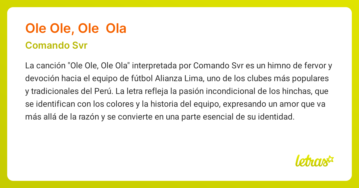 Significado de la canción OLE OLE, OLE OLA (Comando Svr) - LETRAS.COM