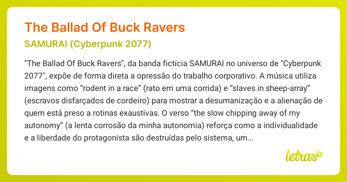 Significado da música THE BALLAD OF BUCK RAVERS (SAMURAI (Cyberpunk ...