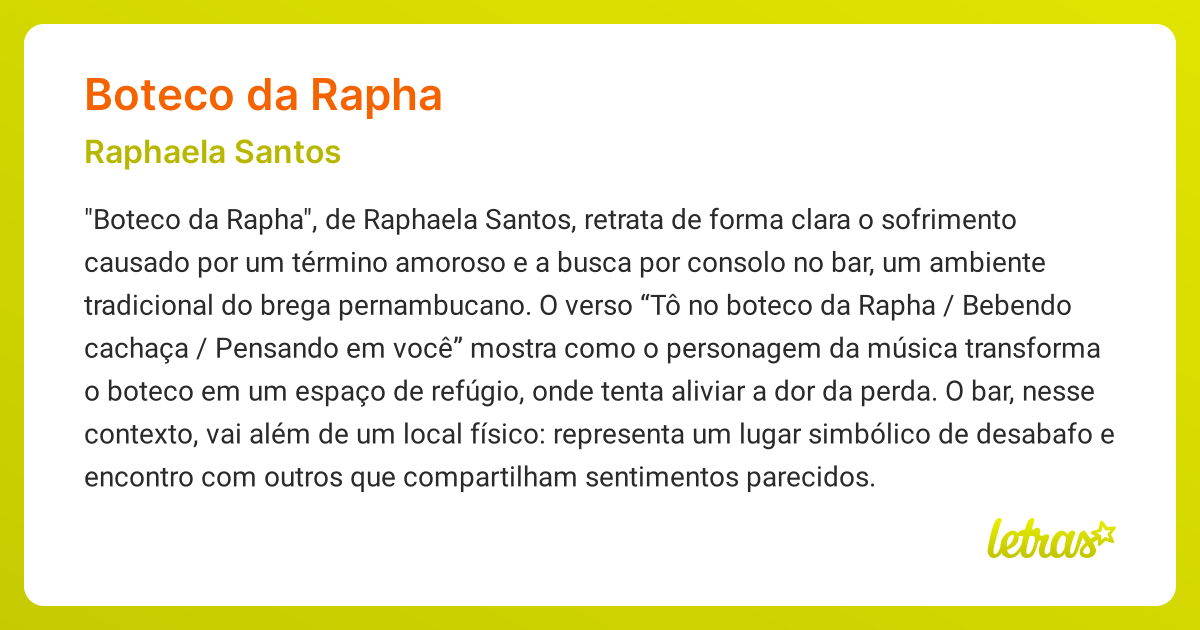Significado da música BOTECO DA RAPHA (Raphaela Santos) - LETRAS.MUS.BR