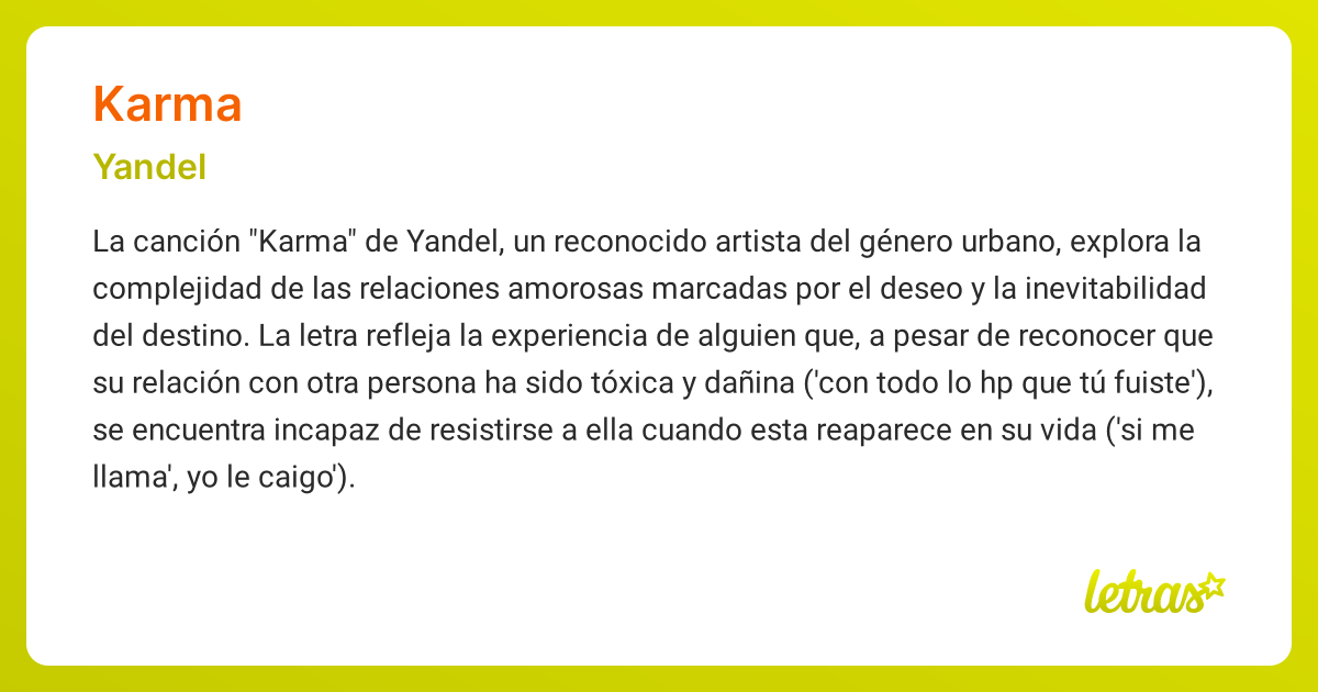 Significado de la canción KARMA (Yandel) - LETRAS.COM