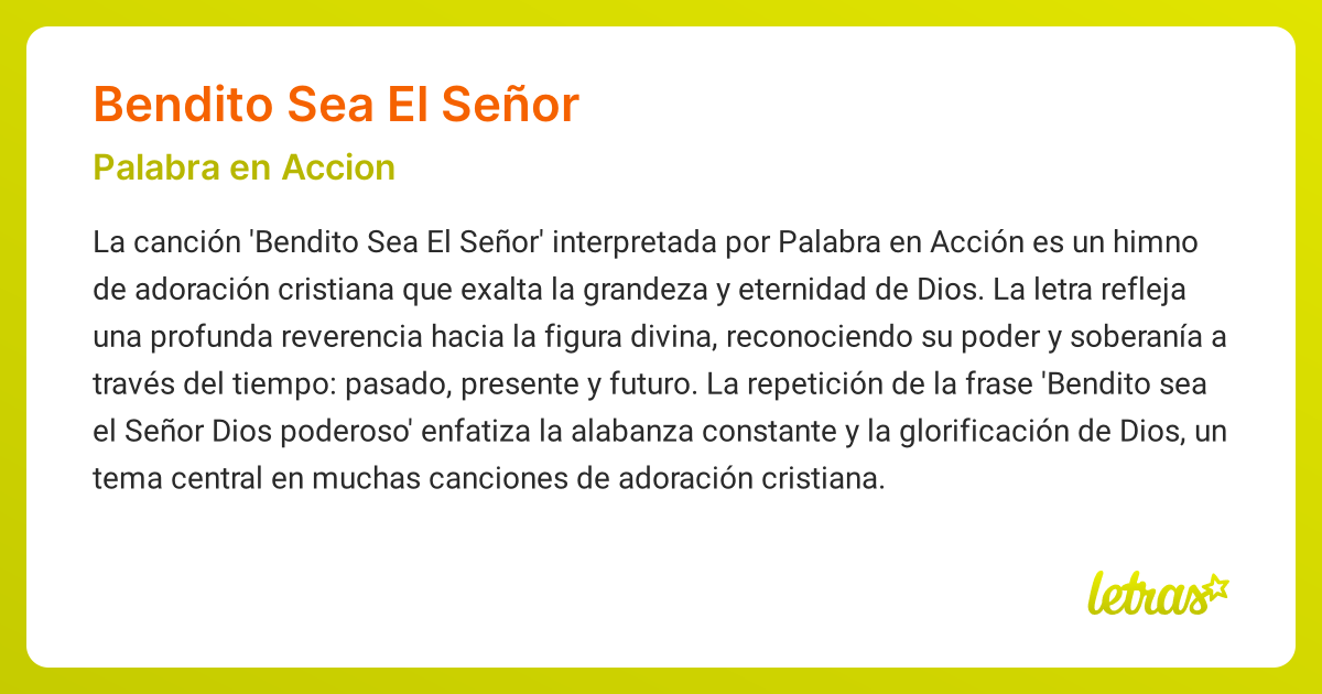 Significado de la canción BENDITO SEA EL SEÑOR (Palabra en Accion ...