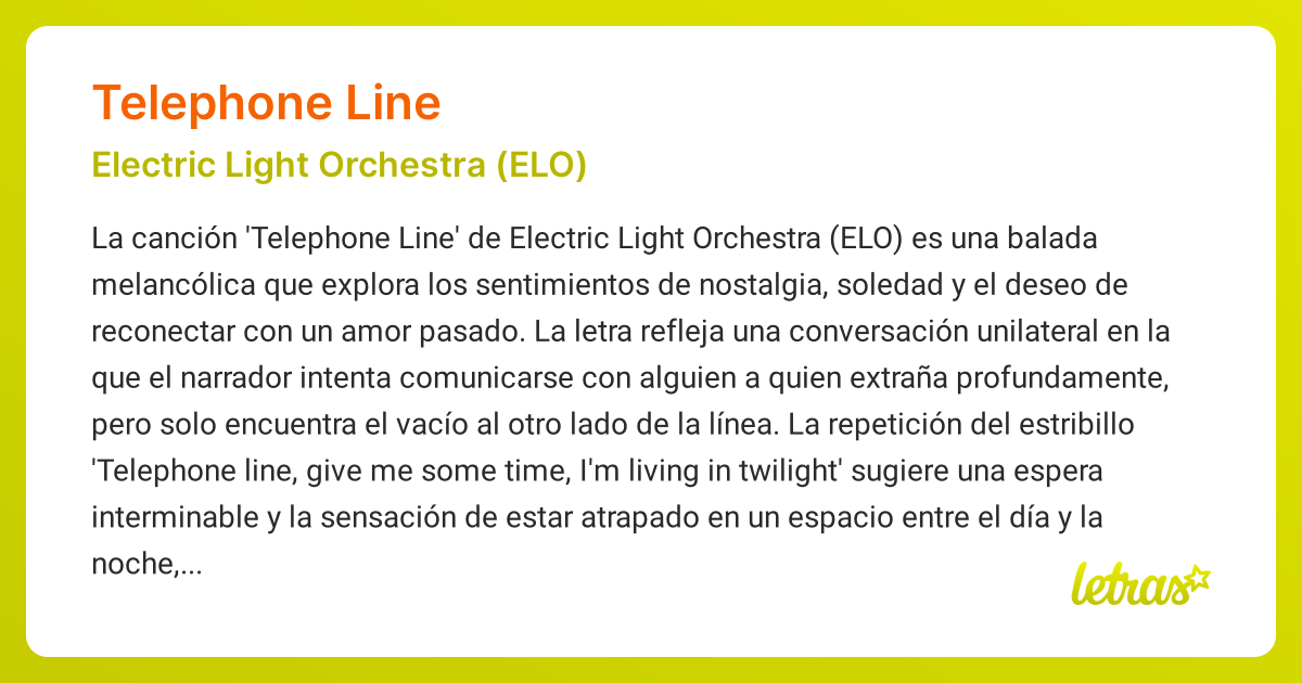 Significado de la canción TELEPHONE LINE (Electric Light Orchestra (ELO ...