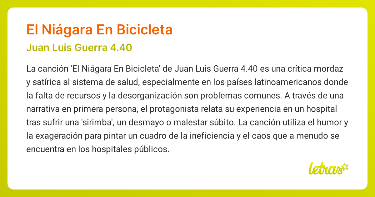 Significado de la canción EL NIÁGARA EN BICICLETA (Juan Luis Guerra 4. ...