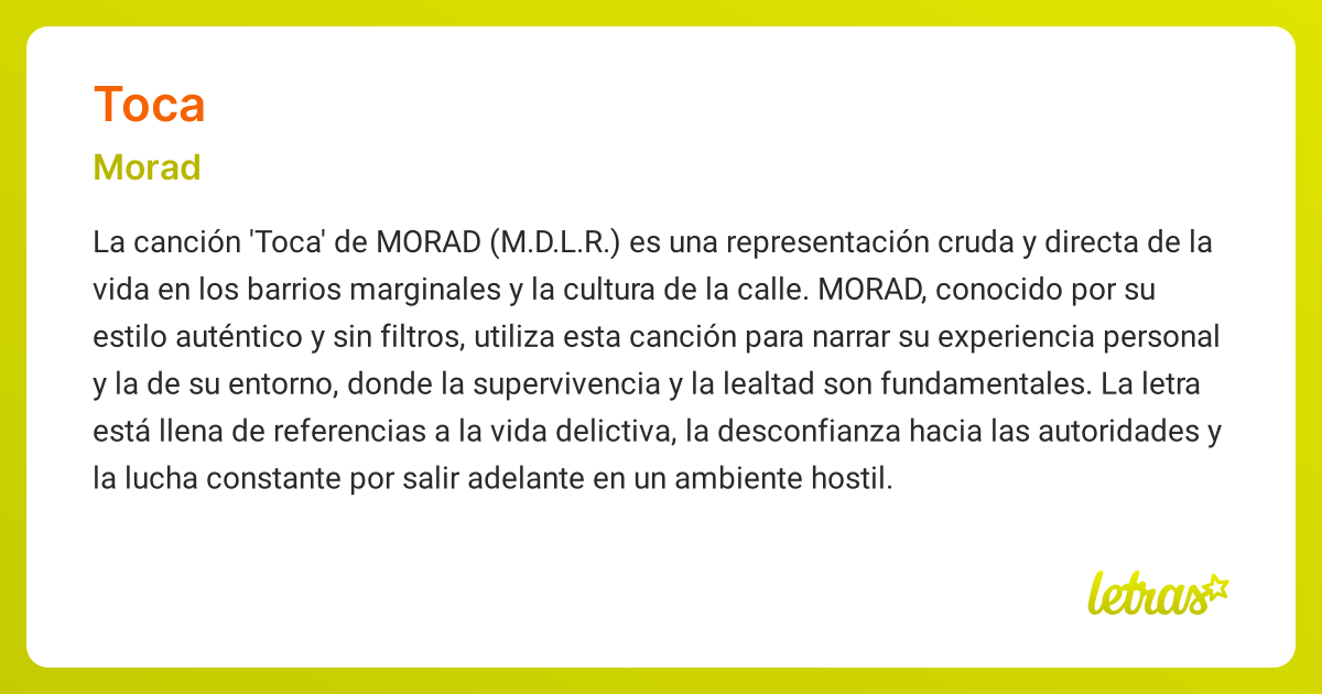 Significado de la canción TOCA (Morad) - LETRAS.COM